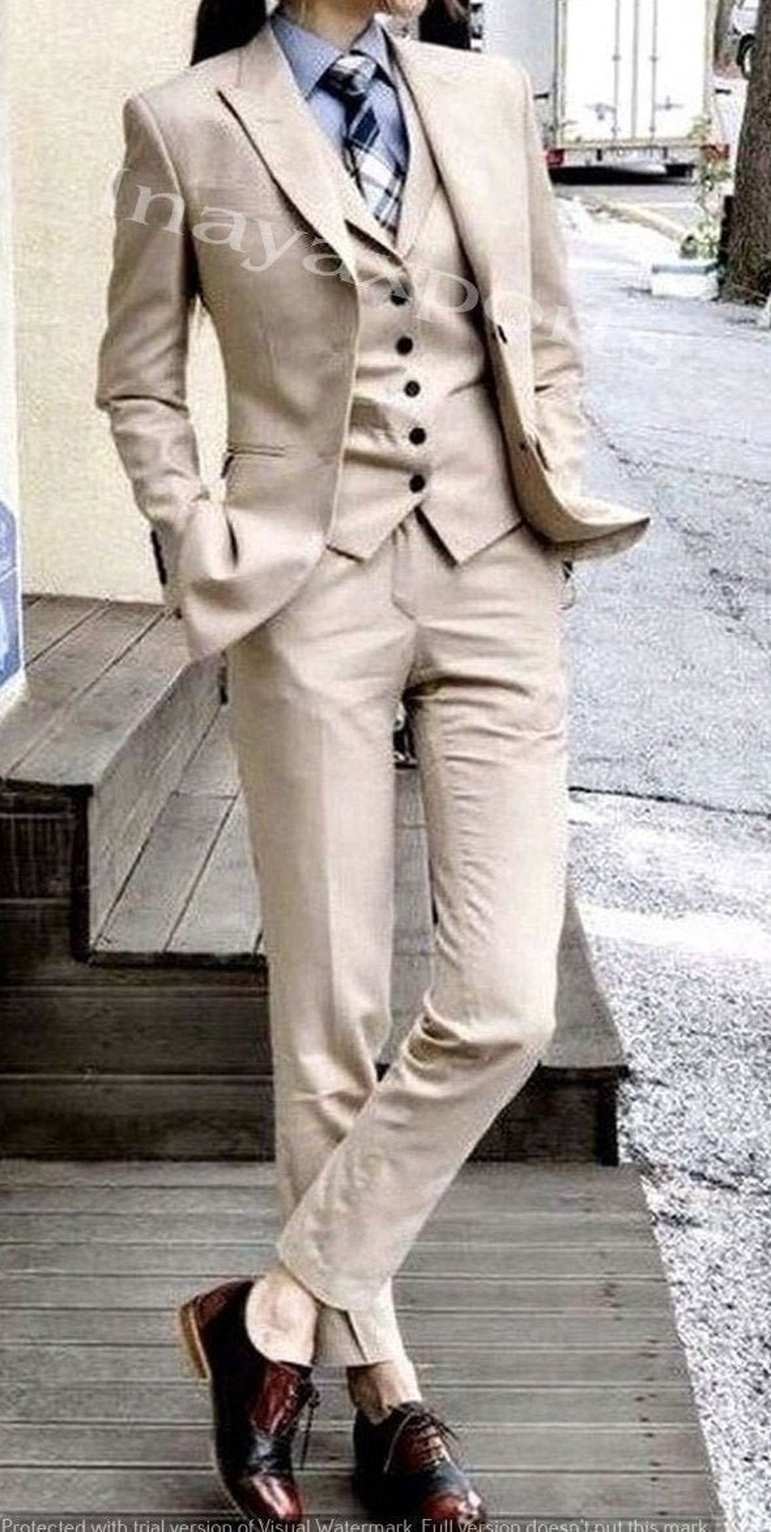 Women's Suit Beige 3 Piece Suit Official Slim Fit 2 Button Suit Wedding ...
