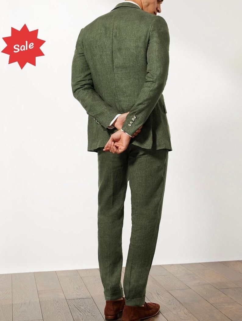 Mens Suits Prom Beach 2 Piece Suits Green Linen 2 Button - Etsy