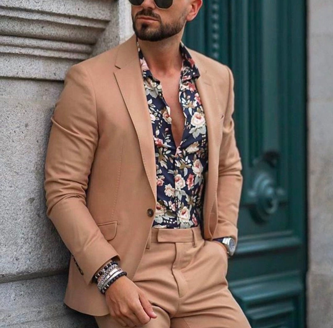Stylish Men Suits Camal Elegant Party Suits Slim Fit Arrivals 1 Button ...