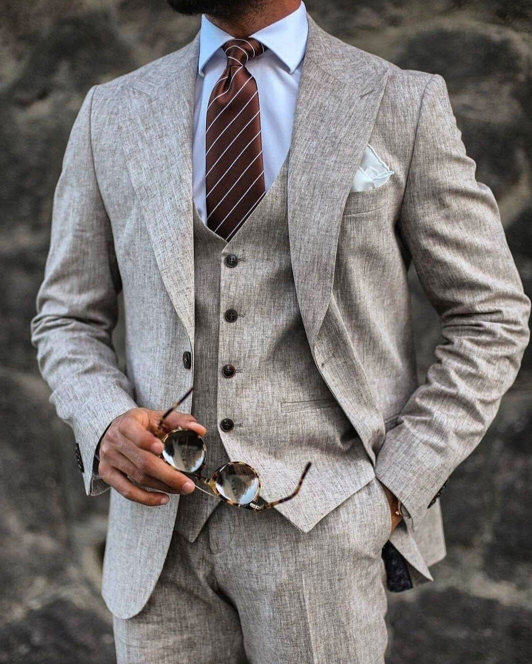 Mens Linen Suits Wedding Dinner Suits for Men Bespoke Beige Linen Suits ...