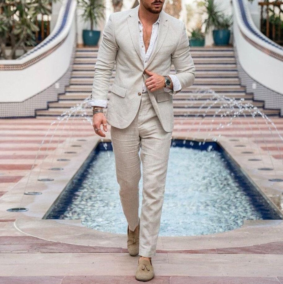 Linen Suits for Men Beige Linen Suits Luxury Slim Fit Formal Fashion 2 ...