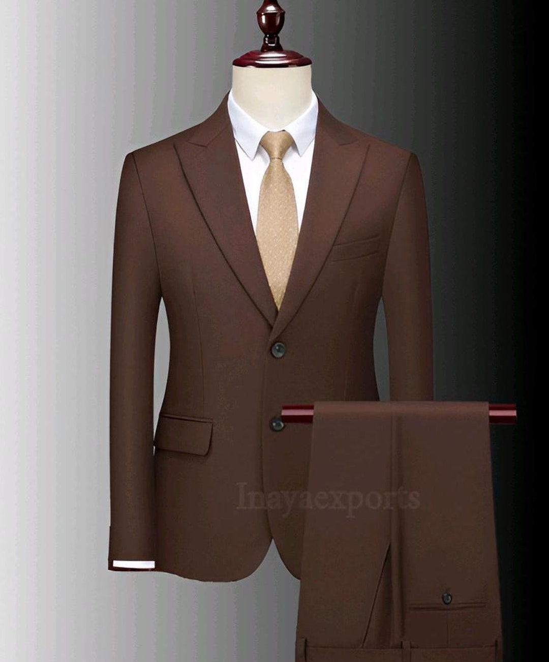 Men's Fashion Style, Brown Elegant 2 Piece Suits, Slim Fit Wedding ...