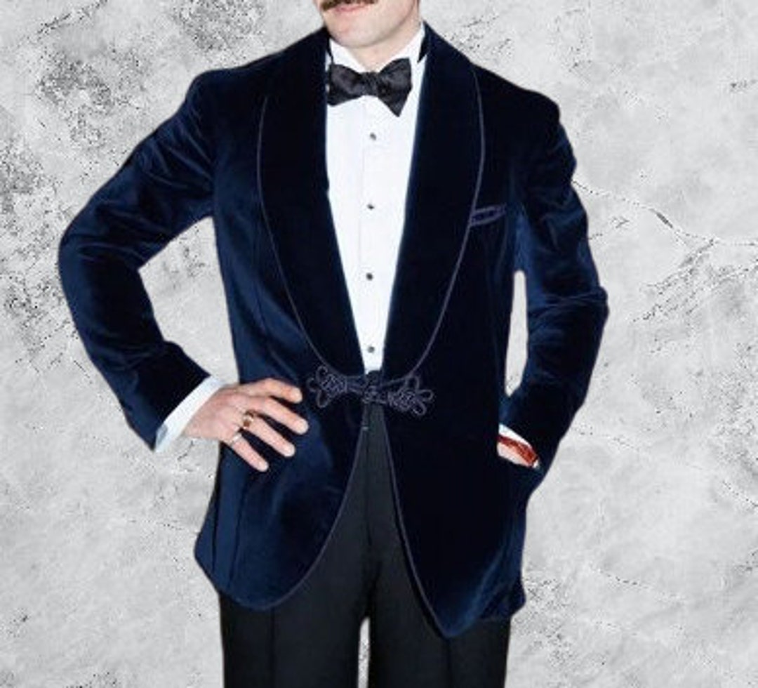 Blue Velvet Smoking Coat Frog Closure Luxury Jacket for Men Vintage ...