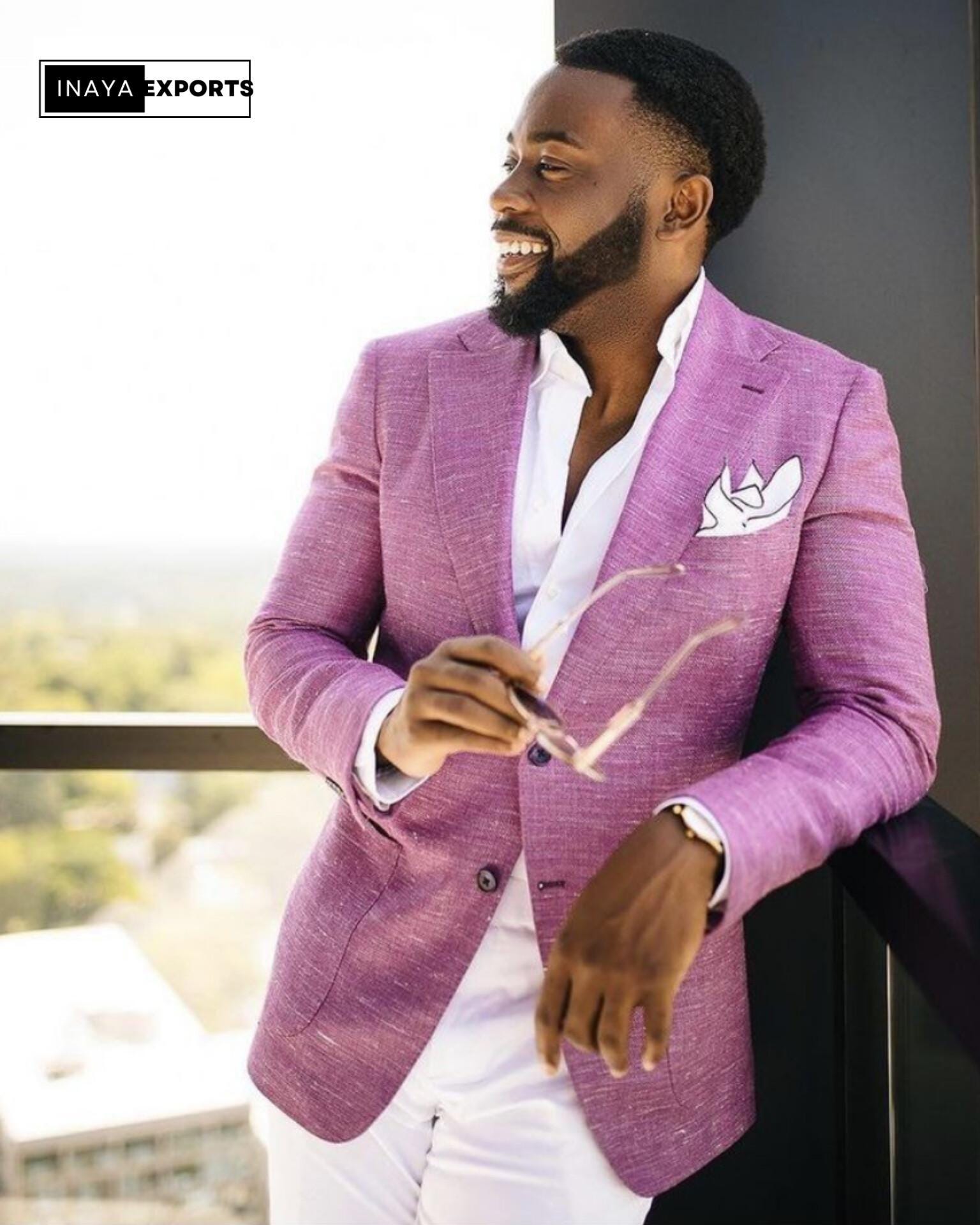 Blazer for Men, Pink Linen Luxury Stylish Jacket, One Button Slim Fit ...