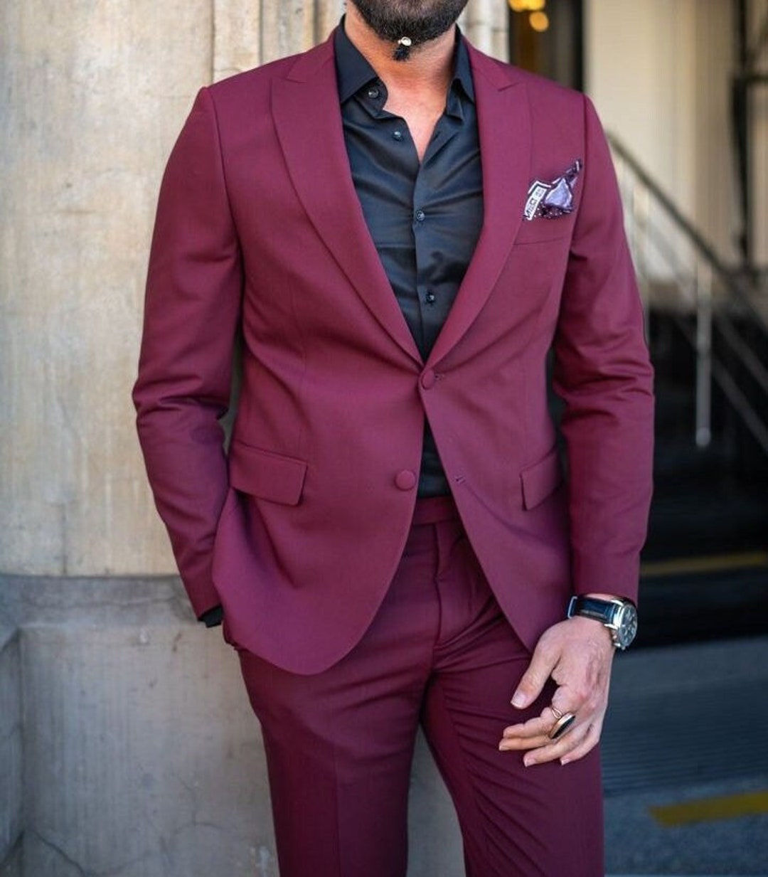 Maroon Wedding Suit, Men Classic Prom Prom Suit, Slim Fit 1 Button ...