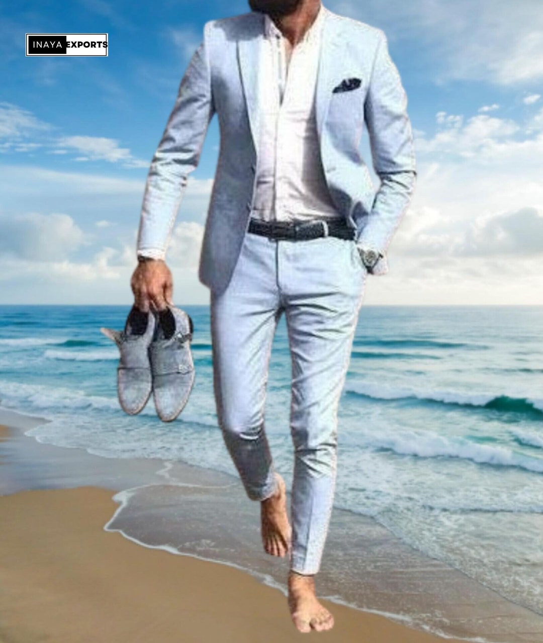 Men Suits Beach Wedding Suits Sky Blue Groom Suits Men 2 Button Notch ...