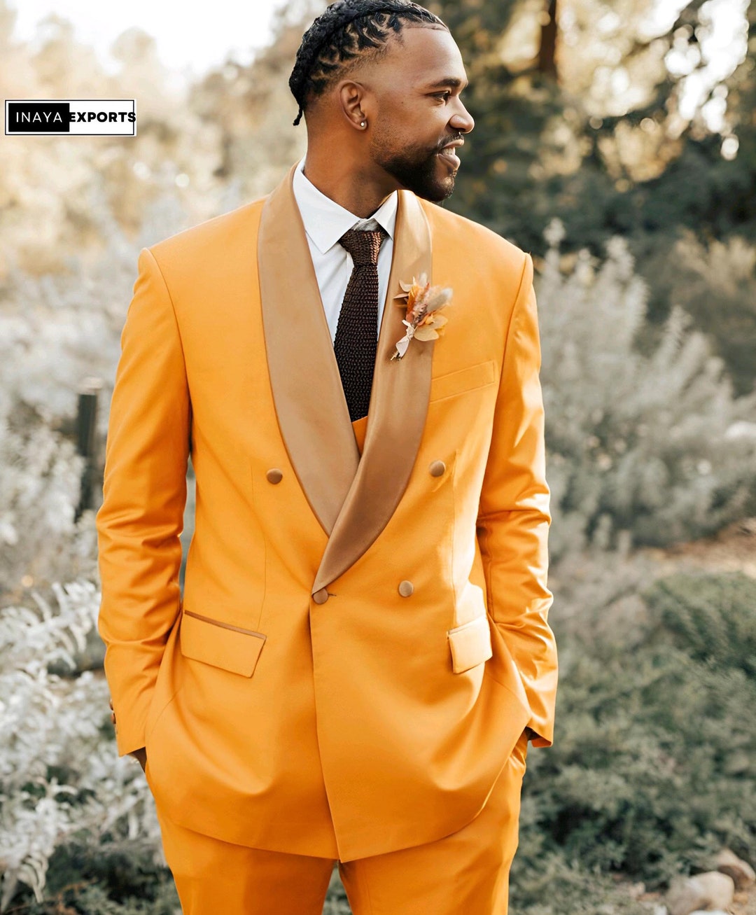 Wedding Anniversary Men's Suits Stylish Orange Tuxedo Slim Fit Suits ...