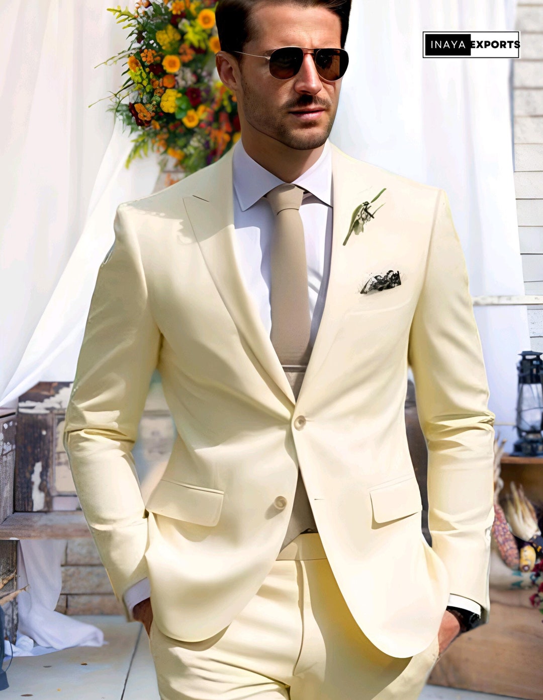 Formal Suits for Men, Light Yellow 2 Piece Suits, Slim Fit Wedding Prom ...