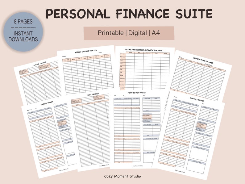 Easy to Use Personal Finance Printable Templates | A4 Income, Expense ...