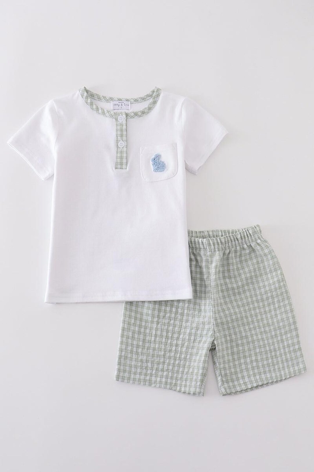 Abby & Evie Boy's Boutique Premium White Green Easter Bunny Embroidered ...