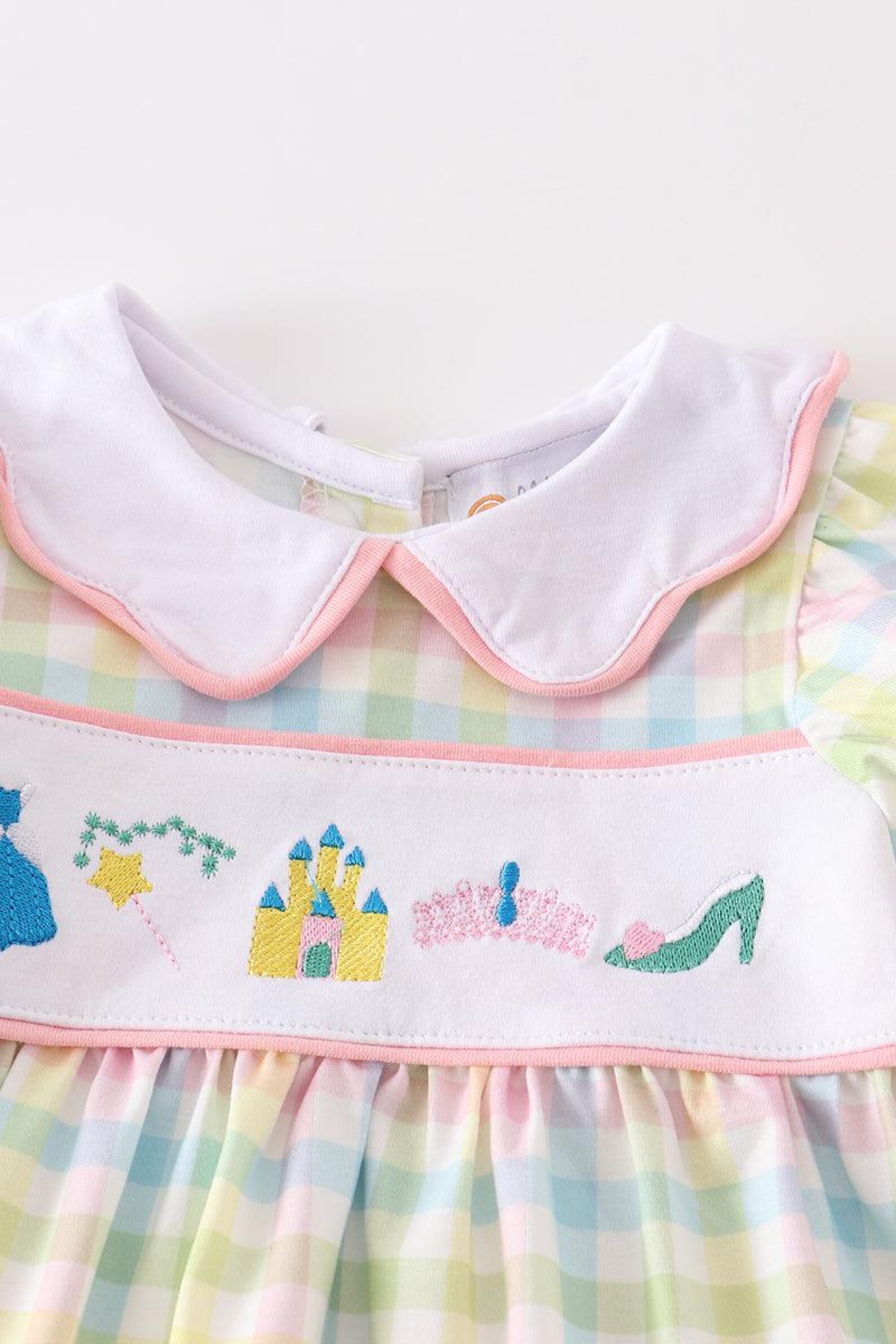 Abby & Evie Girl's Pastel Princess Castle Embroidered Embroidery Ruffle ...