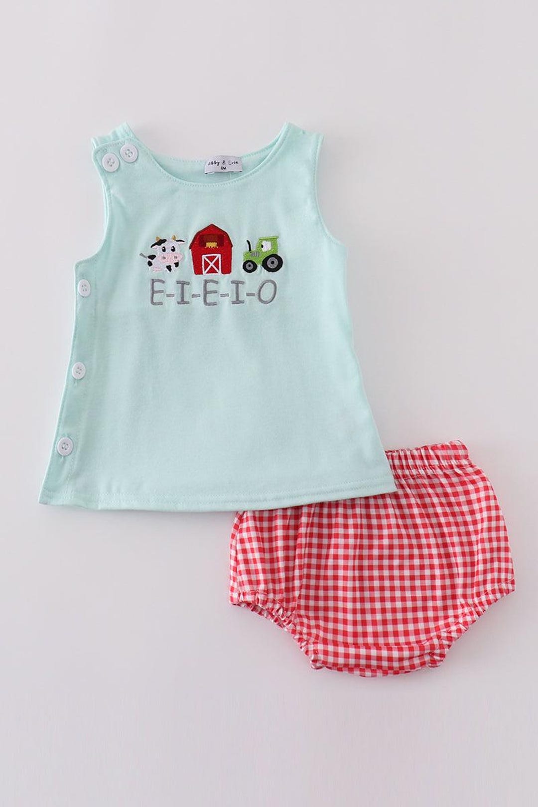 Abby & Evie Boy's Boutique Red Farm E-I-E-I-O Applique Checkered ...