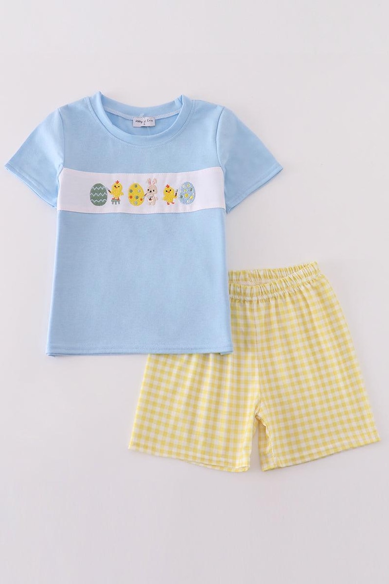 Abby & Evie Boy's Boutique Yellow Bunny Egg Embroidery Checkered ...