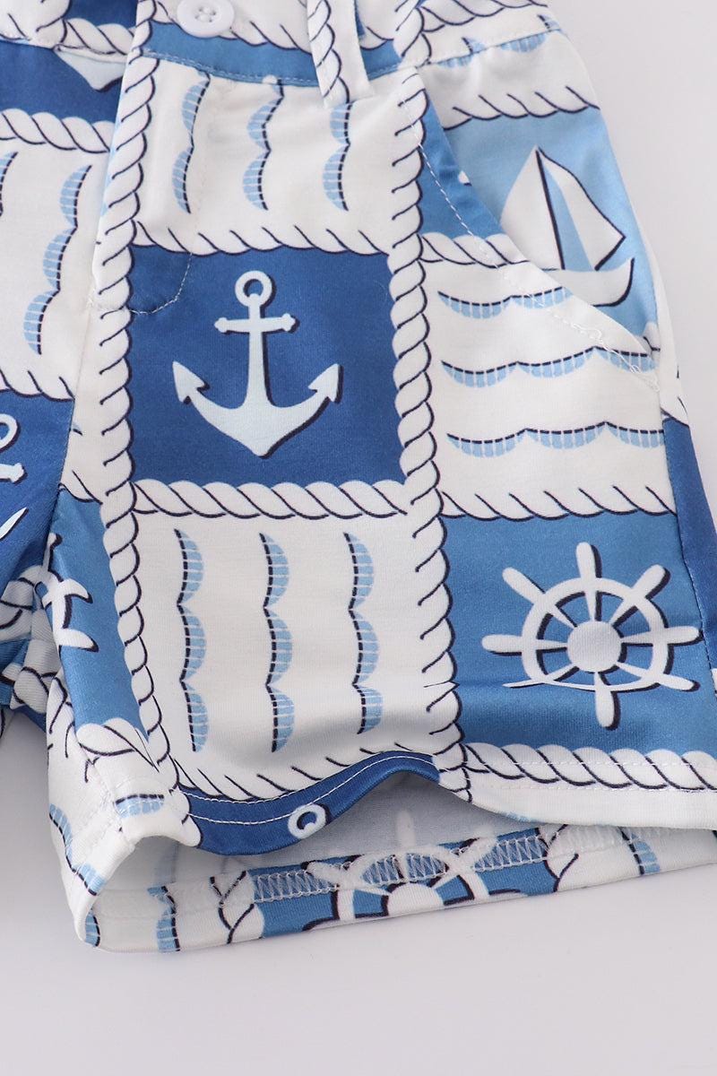 Abby & Evie Boy's Boutique Blue Sailboat Checkered Pocket Button Shirt ...