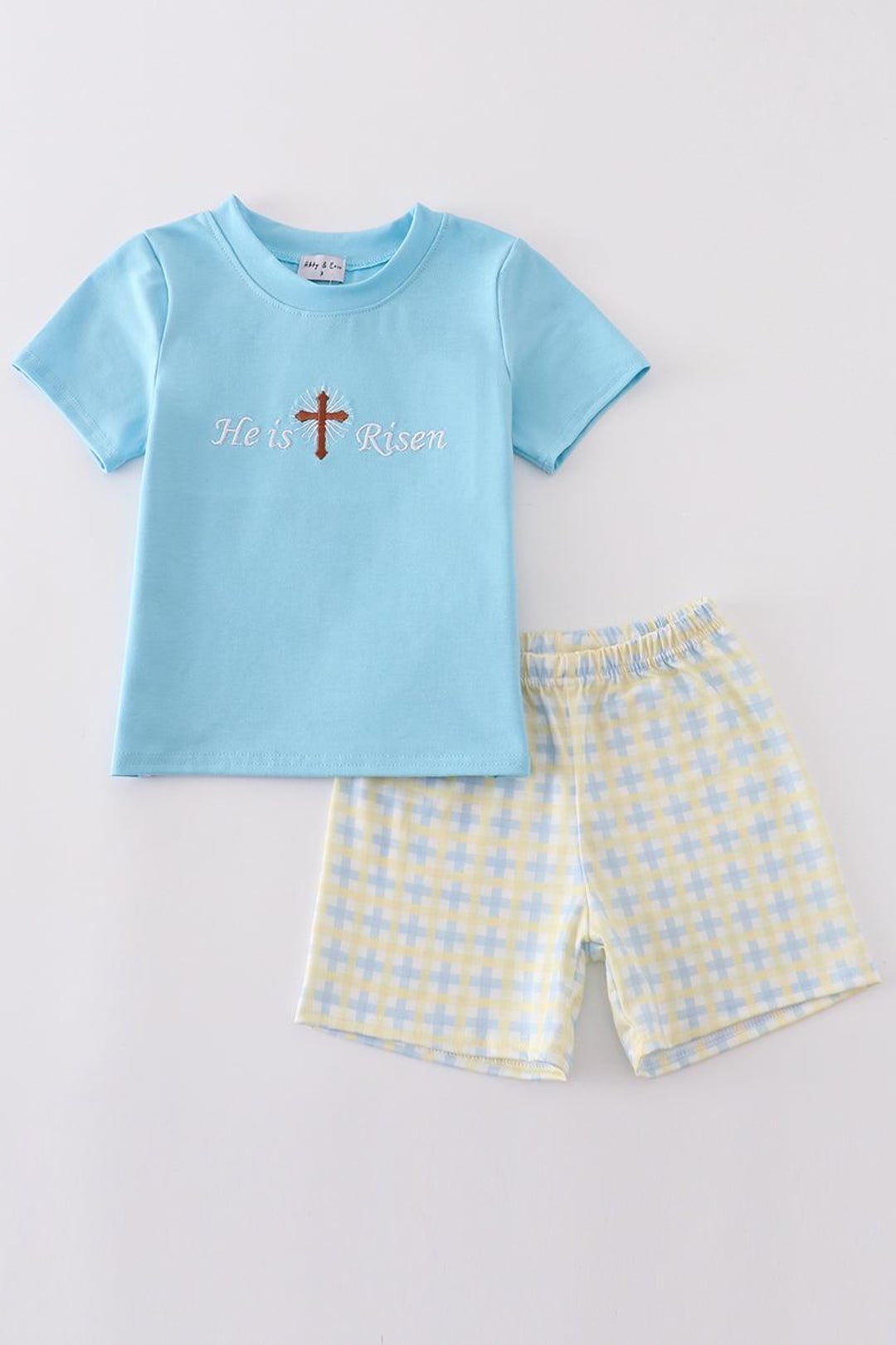Abby & Evie Boy's Boutique Blue and Yellow Easter He is Risen Applique ...