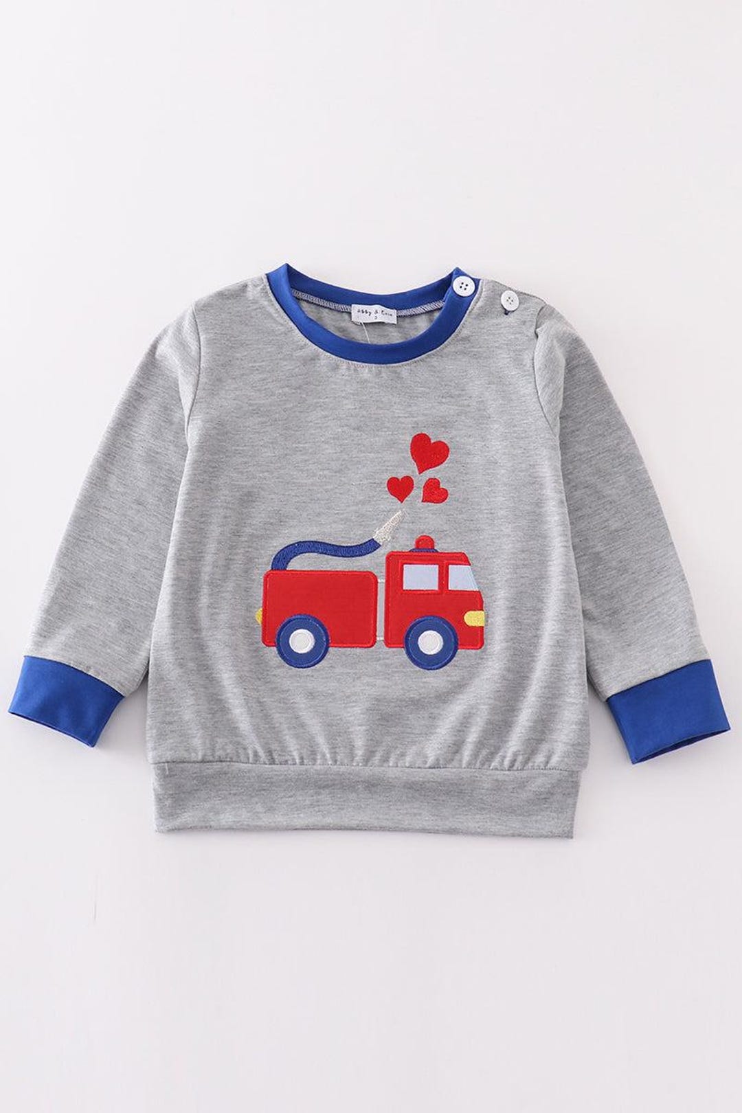 Abby & Evie Boy's Boutique Valentine's Day Heart Fire Truck Embroidery ...