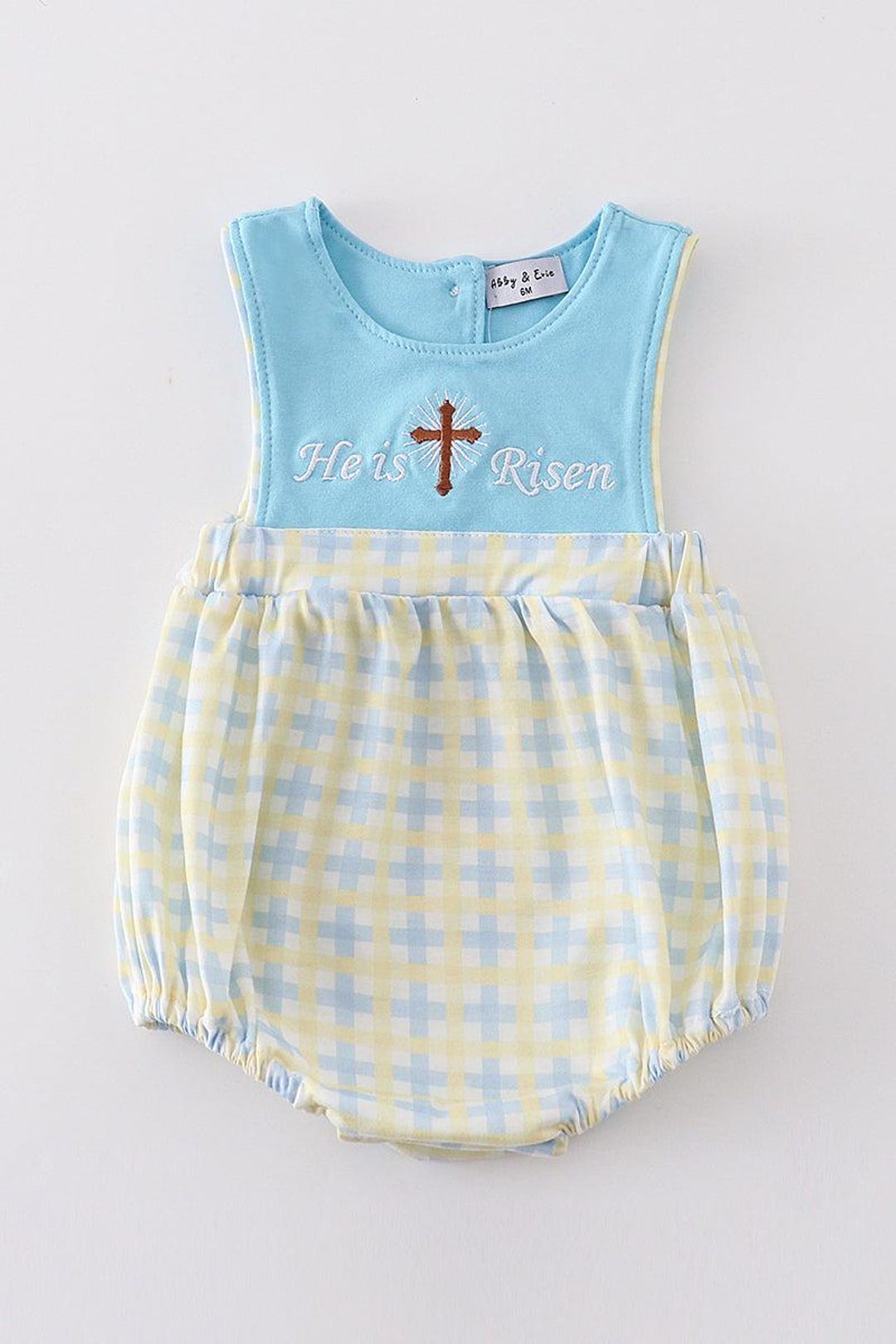 Abby & Evie Boy's Boutique Yellow and Blue Easter He is Risen Checkered ...