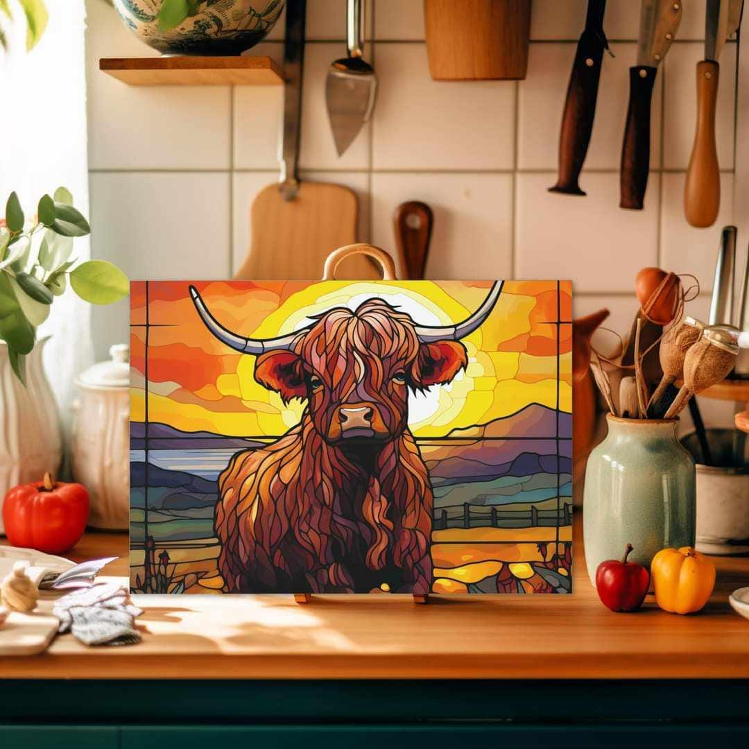 Multicolor Highland Cow Stained Glass Look Glass Cutting Board - Etsy