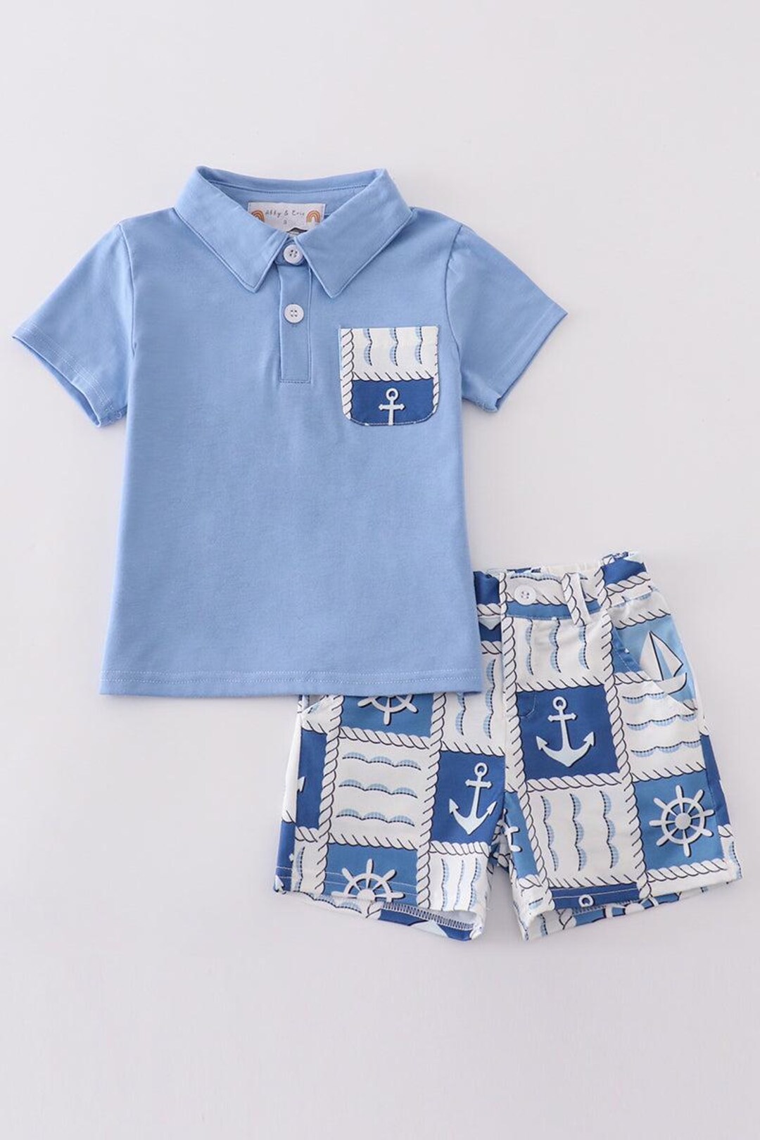 Abby & Evie Boy's Boutique Blue Sailboat Checkered Pocket Button Shirt ...