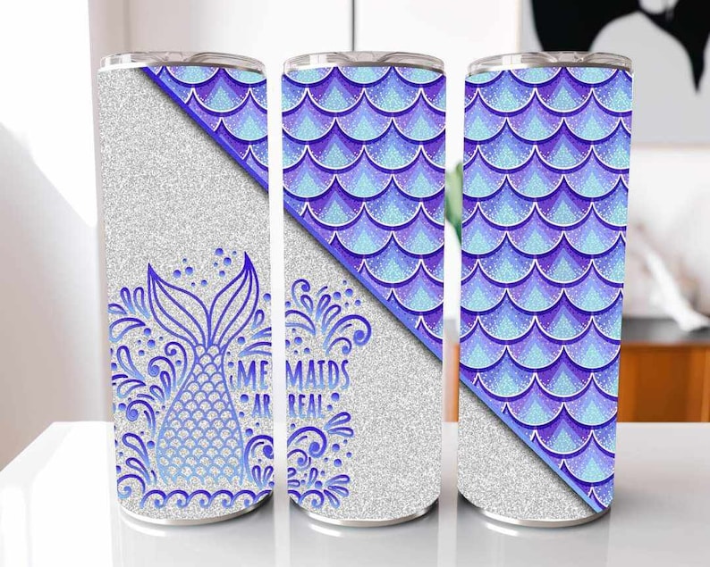 Silver and Purple Mermaids Are Real Scales Stainless Steel Tumbler - Etsy