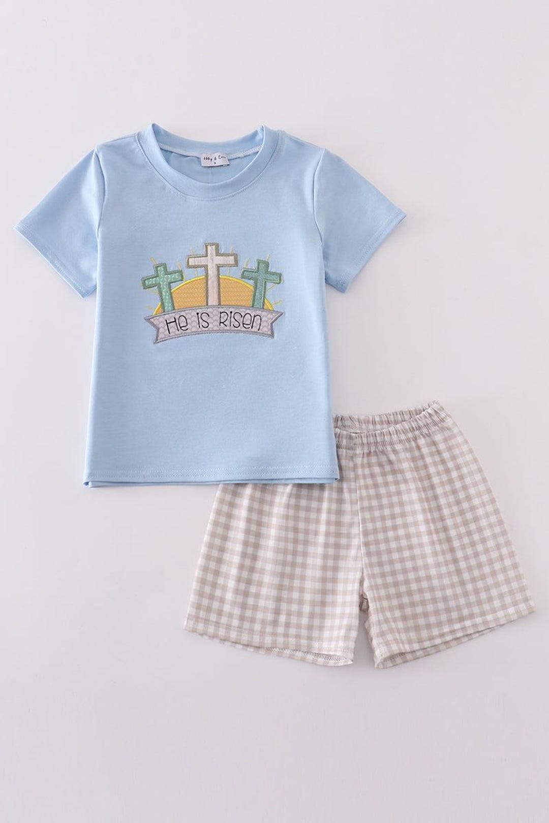 Abby & Evie Boy's Boutique Blue Easter Cross He is Risen Applique ...