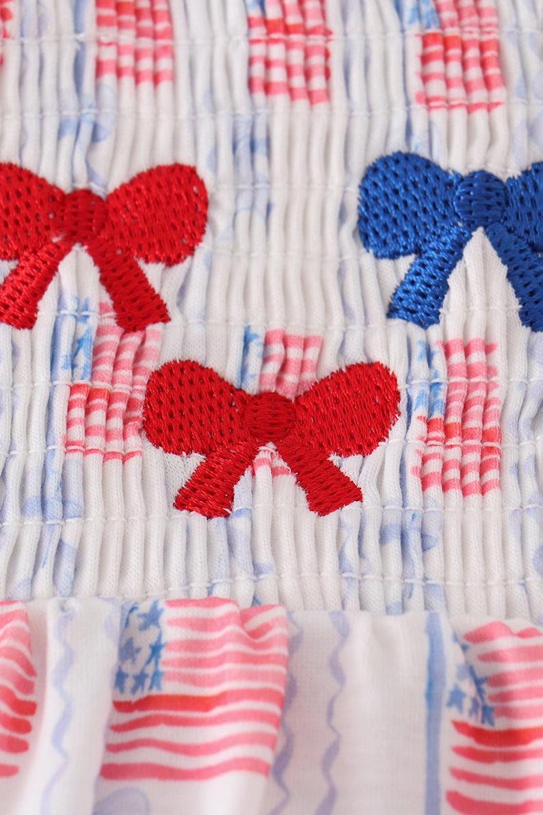 Abby & Evie Girl's Boutique Patriotic Smocked Bow Flag Red and Blue ...