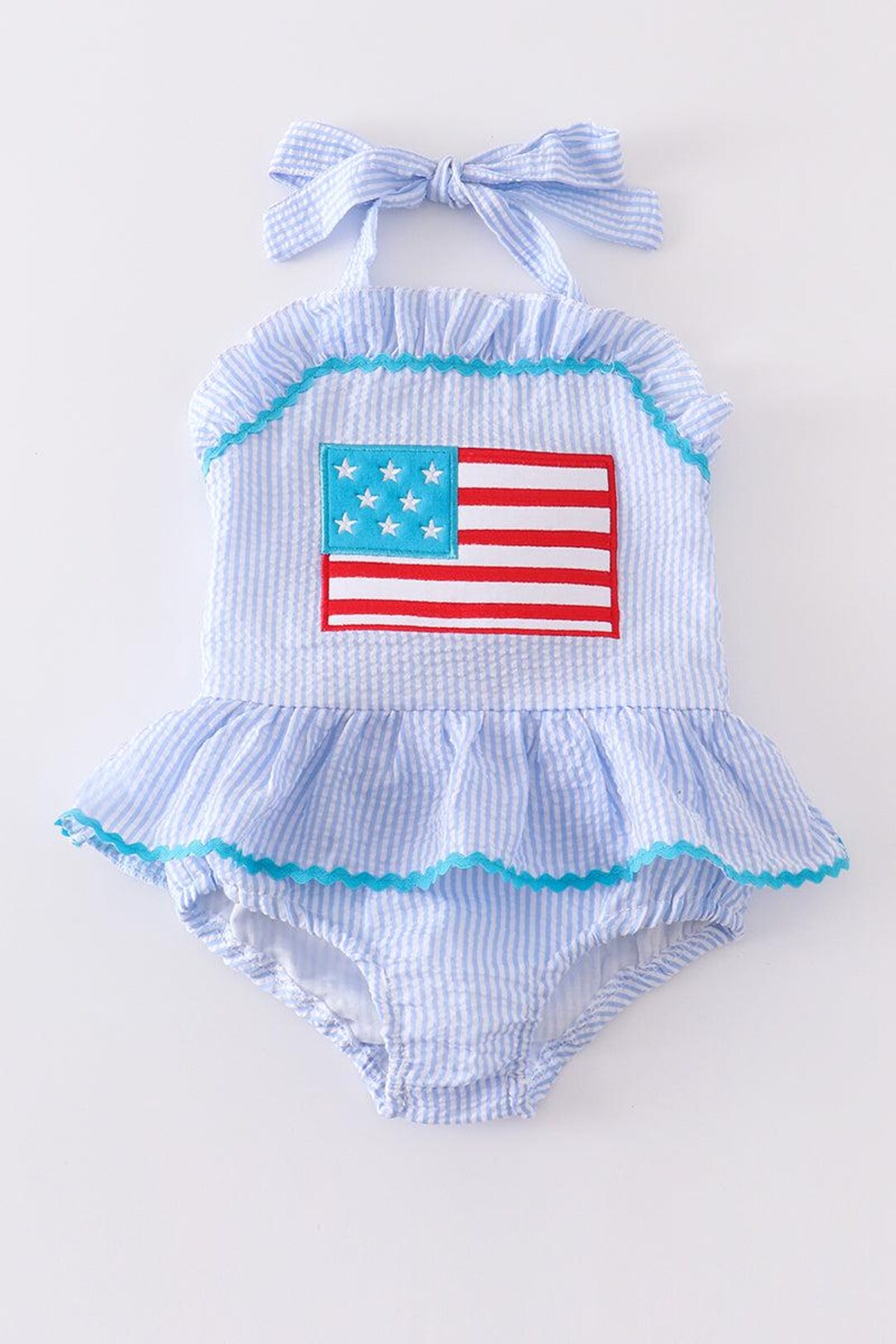 Abby & Evie Girl's Boutique Seersucker Patriotic Flag Embroidered ...