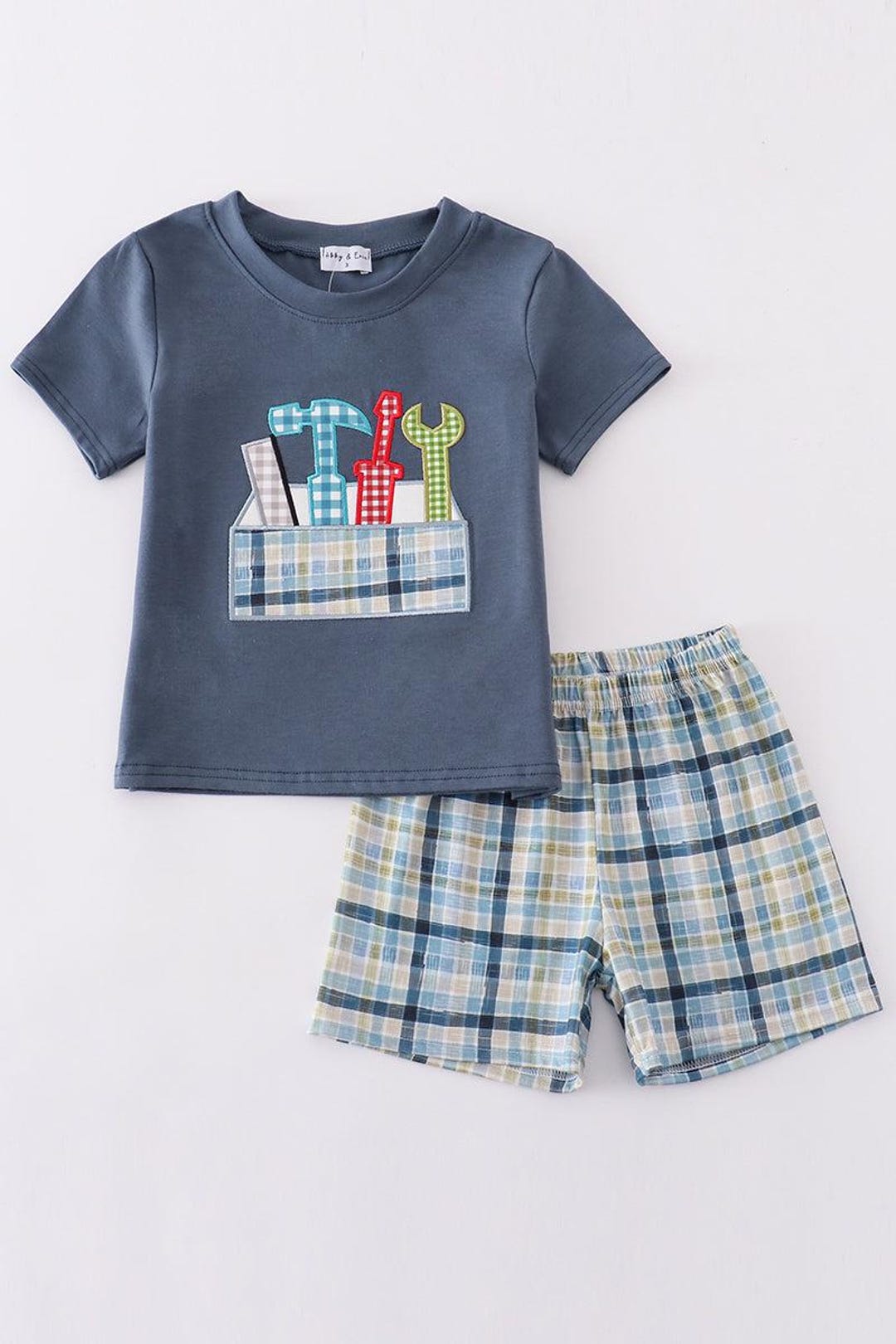Abby & Evie Boy's Boutique Blue Tool Box Applique Embroidered ...
