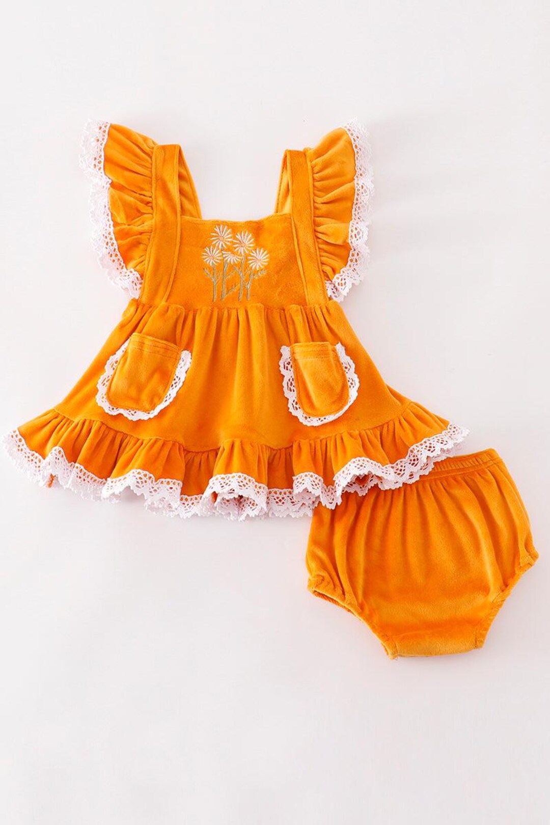 Abby & Evie Girl's Boutique Honey Bee Velvet Sunflowes Lace Embroidered ...