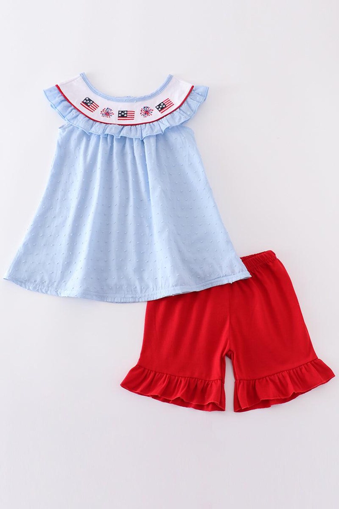 Abby & Evie Girl's Boutique Patriotic Blue Swiss Dot Flag Two Piece ...