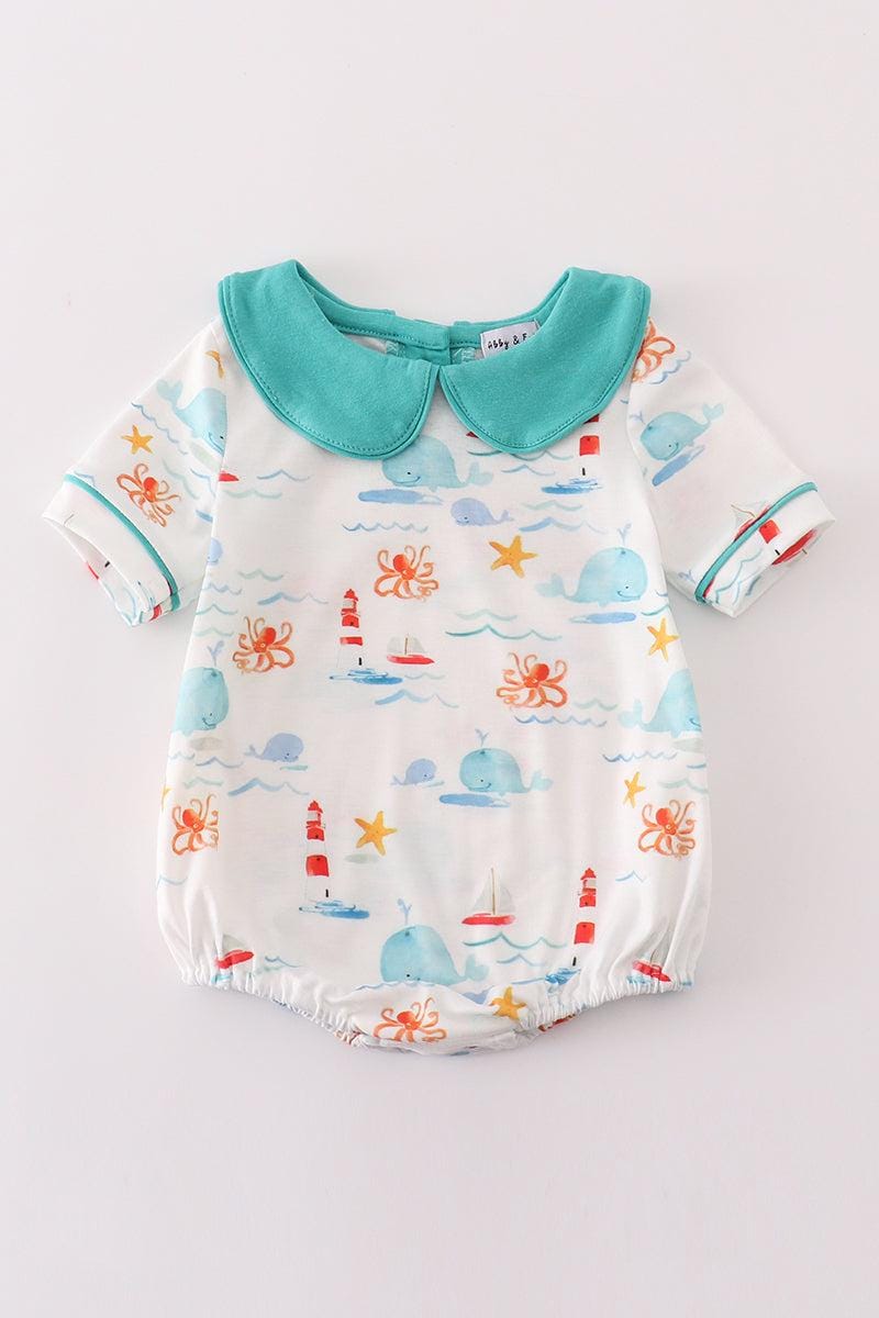 Abby & Evie Boy's Boutique Whale Lighthouse Print Boy Bubble Outfit ...