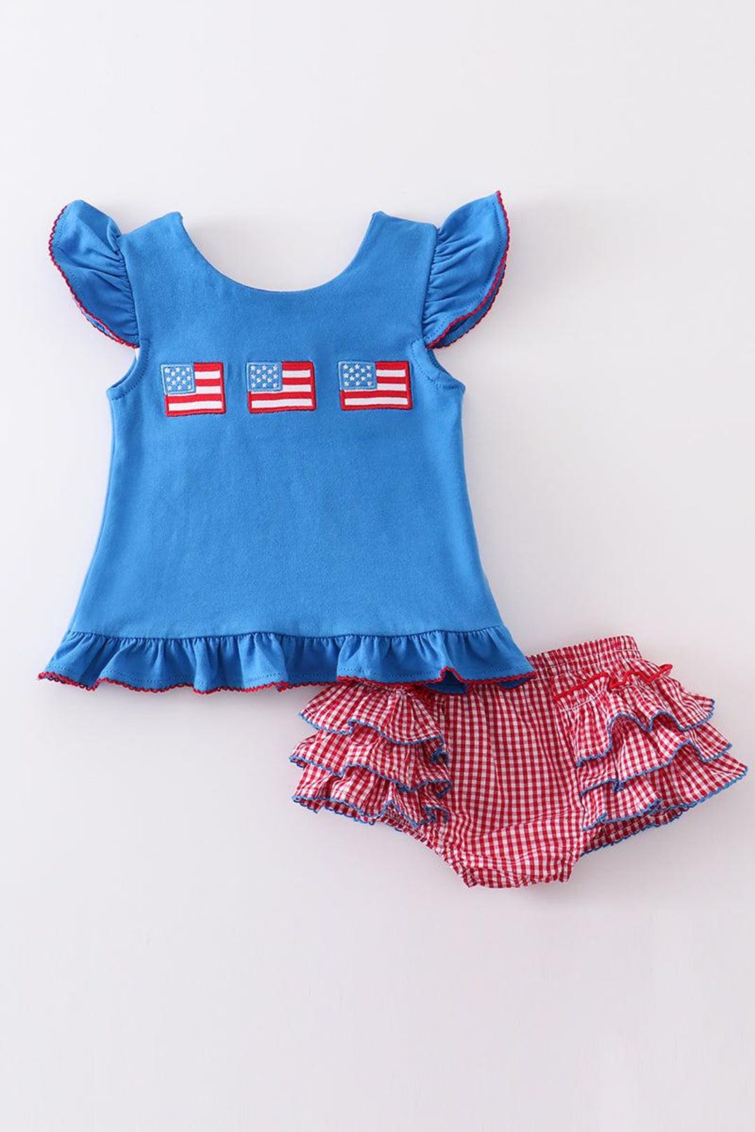 Abby & Evie Girl's Boutique Premium Patriotic Plaid Flag 2 PC Ruffle ...
