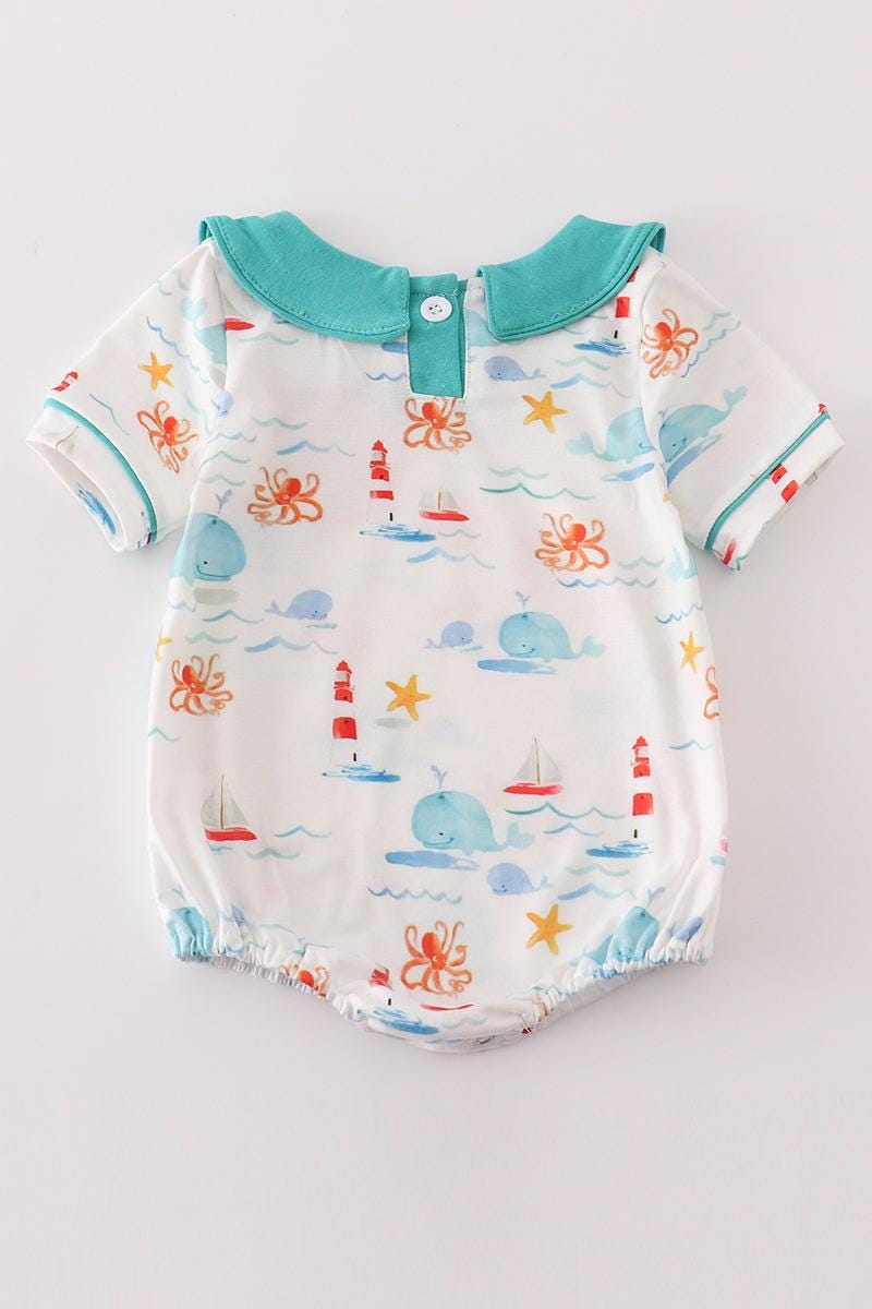 Abby & Evie Boy's Boutique Whale Lighthouse Print Boy Bubble Outfit ...