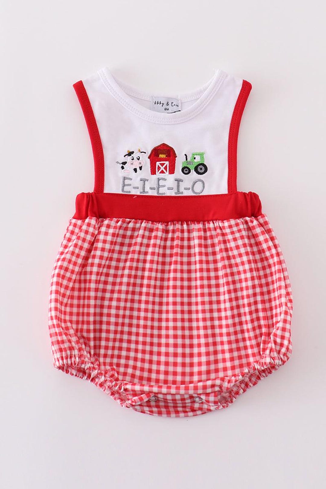 Abby & Evie Boy's Boutique Red Farm E-I-E-I-O Applique Checkered ...