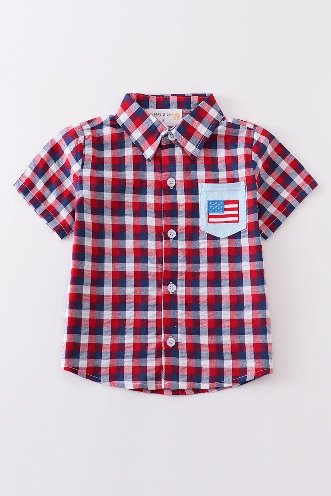 Abby & Evie Boy's Boutique Premium Patriotic Plaid Flag Button Down Top ...