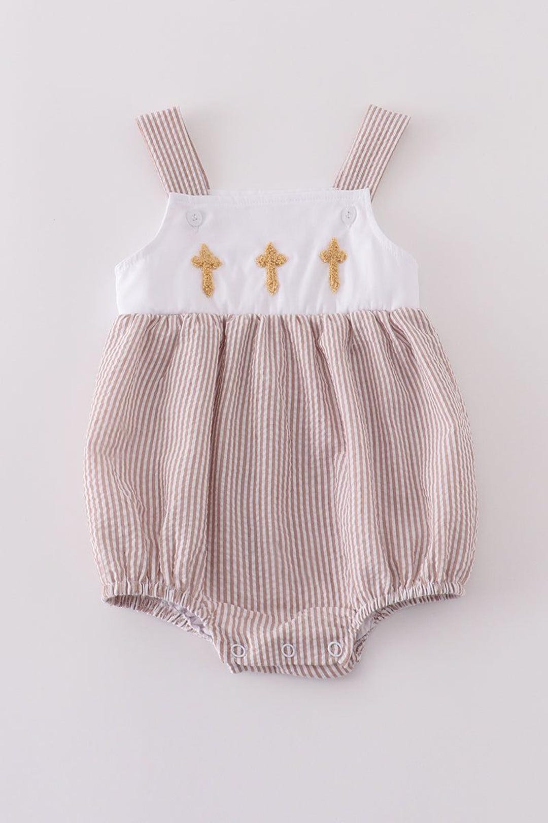 Abby & Evie Boy's Boutique Premium White Stripe Easter Cross Brown ...
