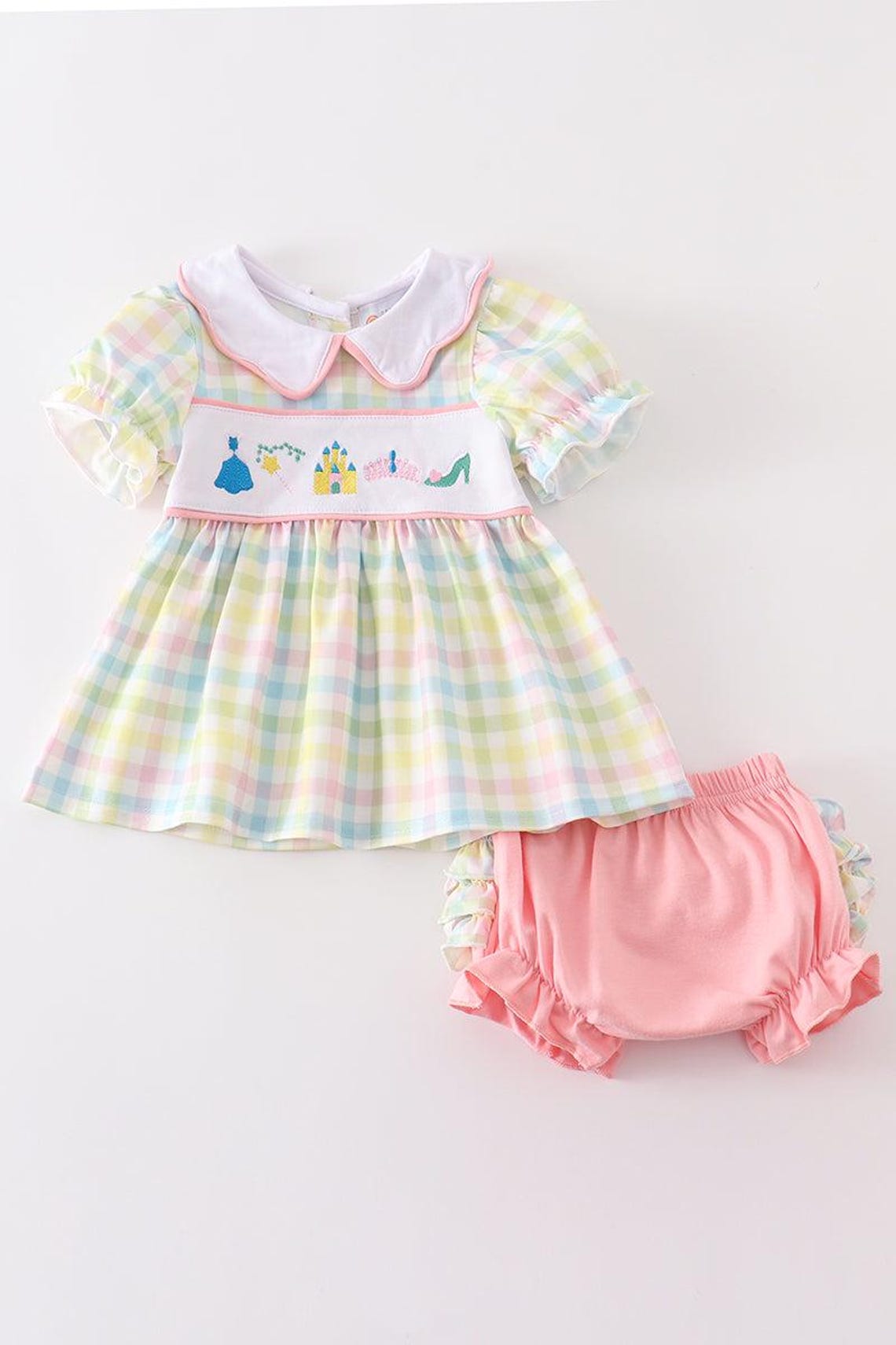 Abby & Evie Girl's Pastel Princess Castle Embroidered Embroidery Ruffle ...