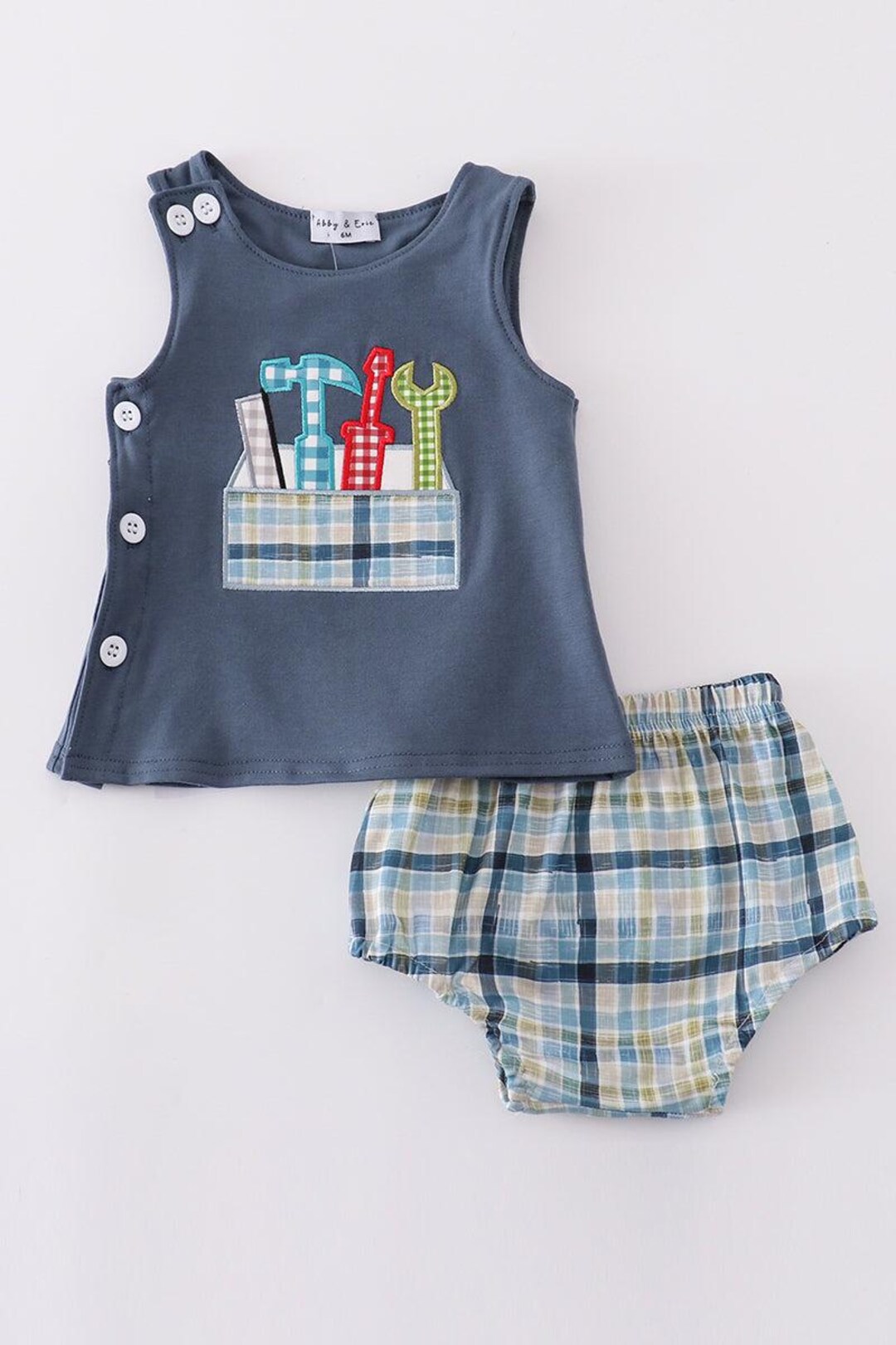 Abby & Evie Boy's Boutique Blue Tool Box Applique Embroidered ...