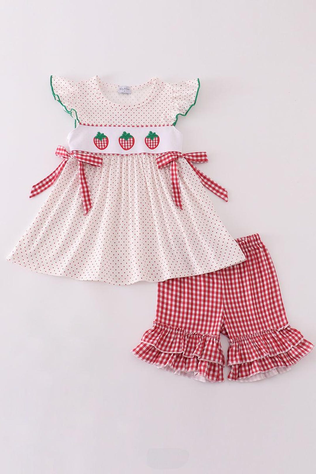 Abby & Evie Girl's Boutique Red Strawberry Strawberries Ruffle Short ...