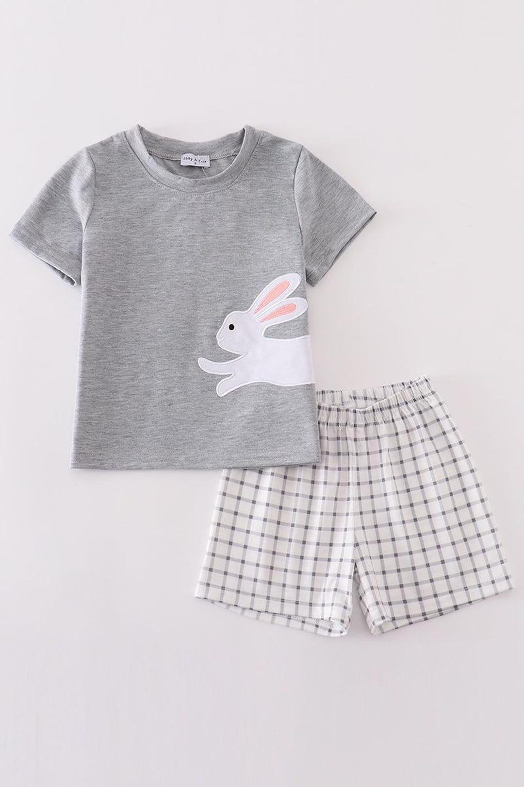 Abby & Evie Boy's Boutique Easter Grey Gray Bunny Bunnies Applique ...