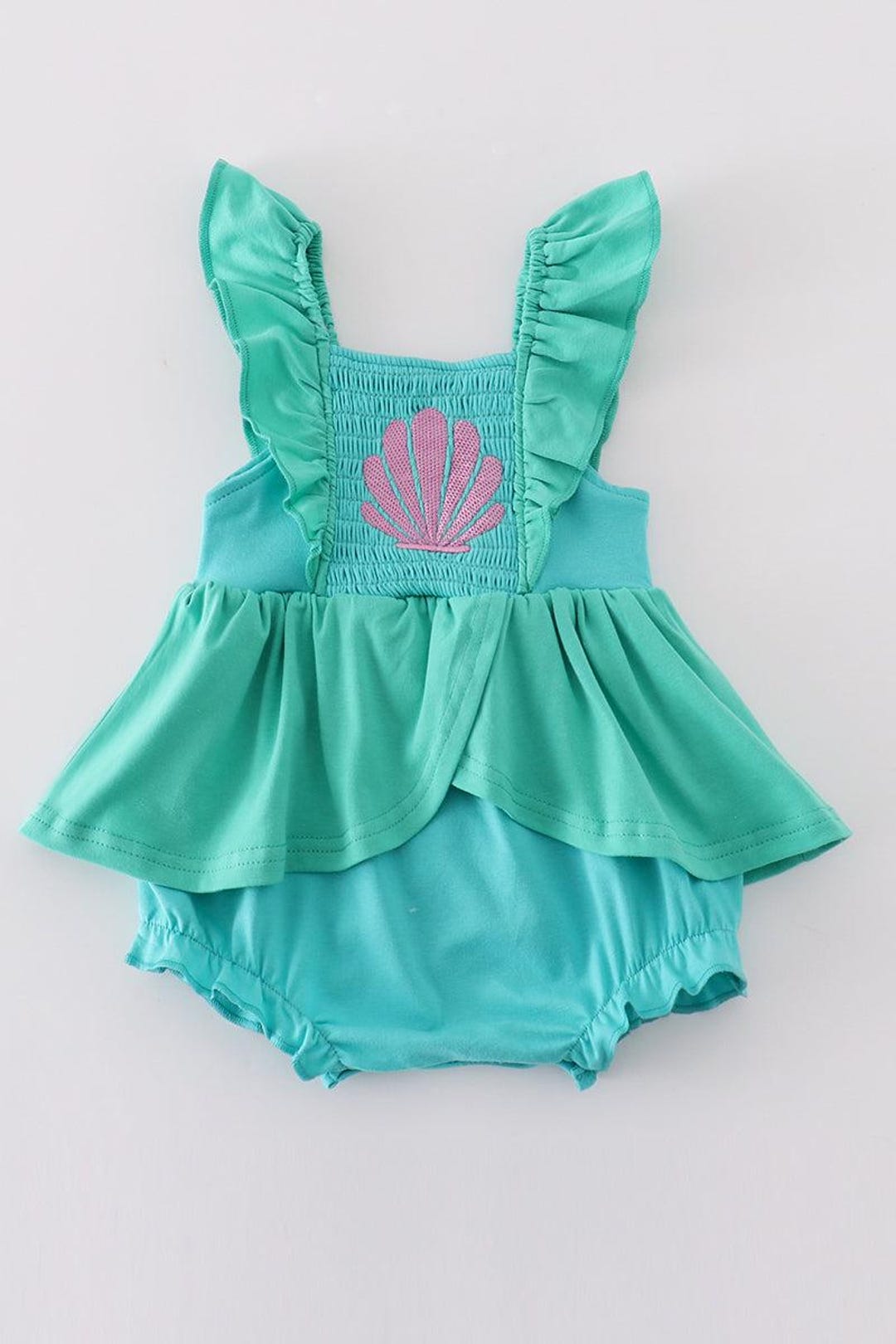 Abby & Evie Girl's Boutique Green Aqua Mermaid Princess Smocked Bubble ...