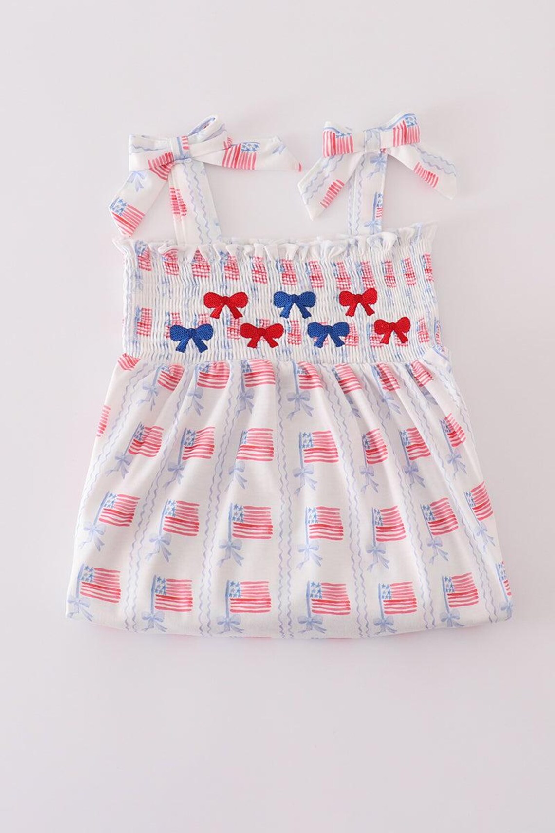 Abby & Evie Girl's Boutique Patriotic Smocked Bow Flag Red and Blue ...