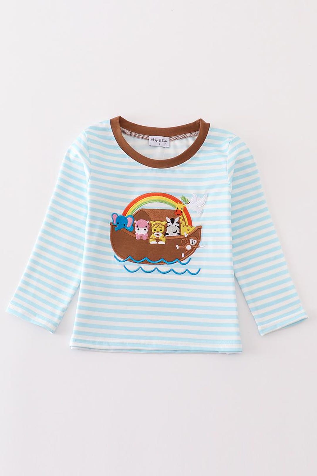 Abby & Evie Boy's Boutique Blue Noah's Ark Applique Embroidered ...