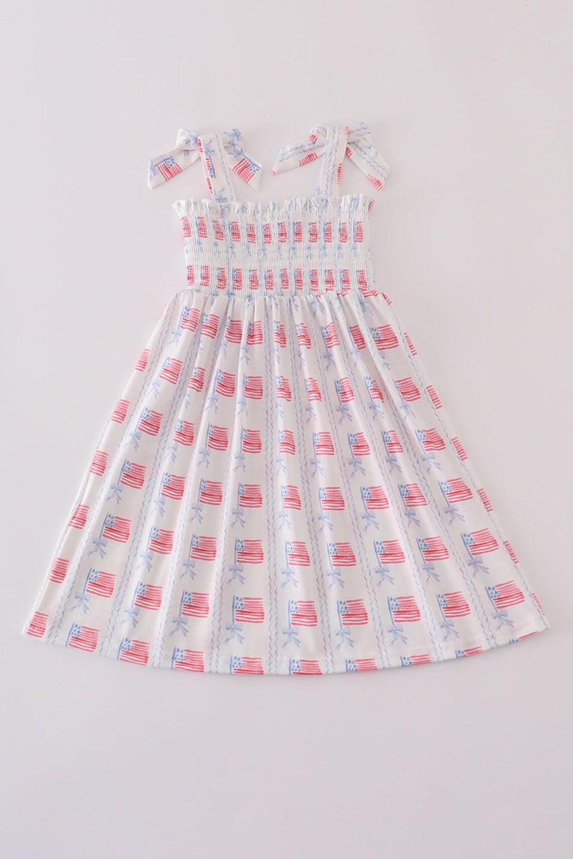 Abby & Evie Girl's Boutique Patriotic Smocked Bow Flag Red and Blue ...