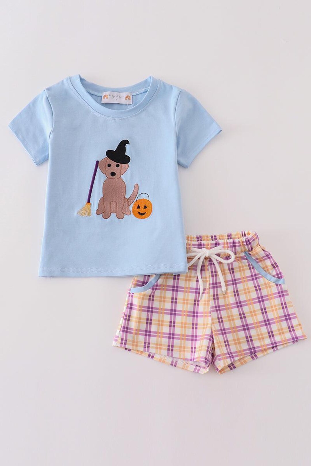 Abby & Evie Boy's Boutique Blue Halloween Witch Dog Embroidered ...