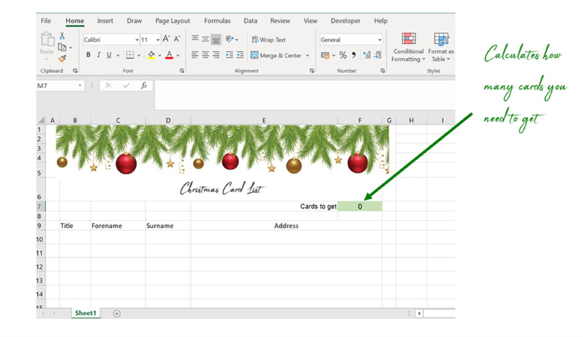 Christmas Card List Printable Excel Etsy