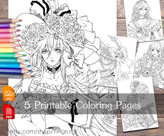 5 Printable Coloring Pages Instant Download Portrait and | Etsy