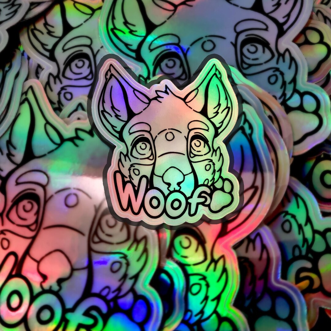 Holographic Pup Sticker Woof Reflective Vinyl Sticker Furry - Etsy