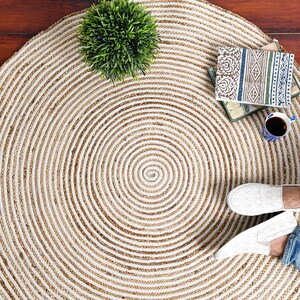 Jute Area Rugs Indian Handmade Jute & Cotton Round Purely Yoga ...