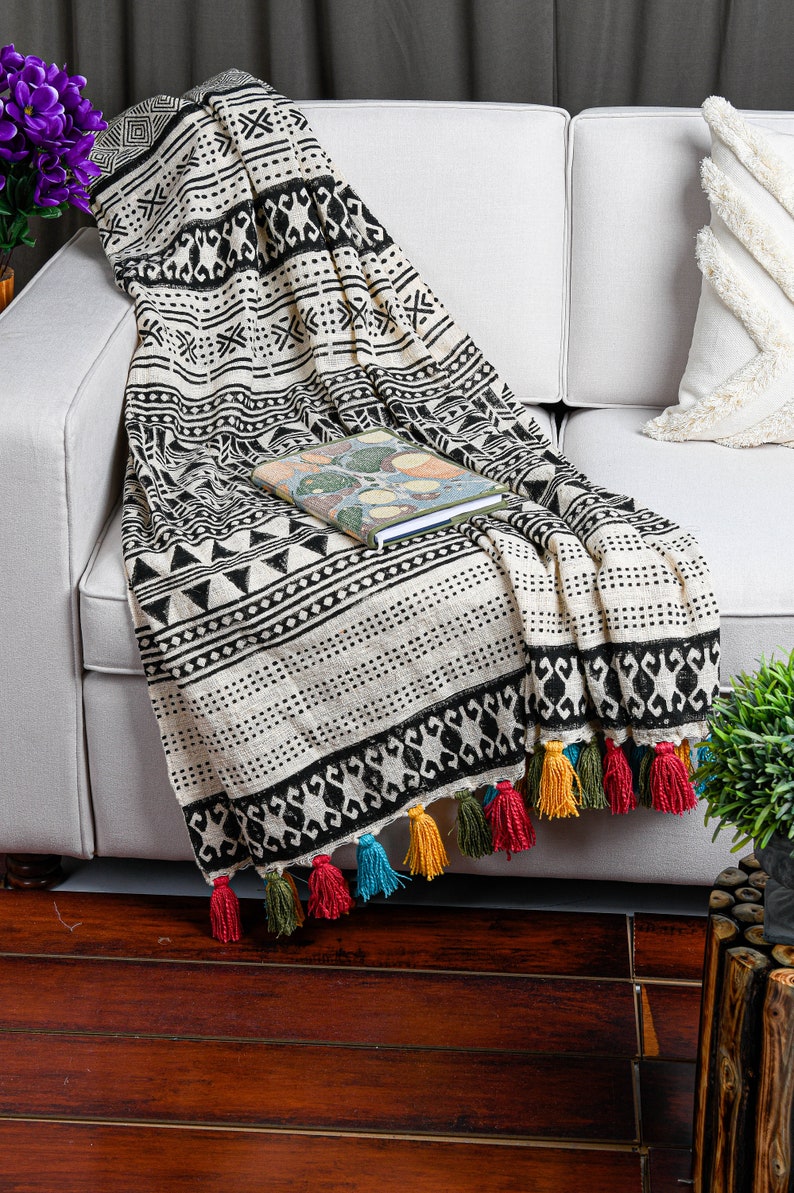 Moroccan Handmade Throw or Shawl Wrap With Multicolor Tassels - Etsy